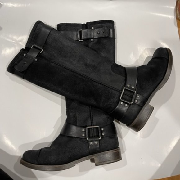UGG | Shoes | Ugg Australia Tall Black Suede Leather Harness Boots ...